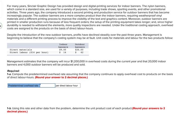 Solved For many years, Sinclair Graphic Design has provided | Chegg.com