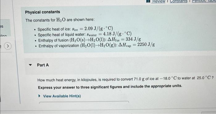 Solved Physical constants The constants for H2O are shown | Chegg.com