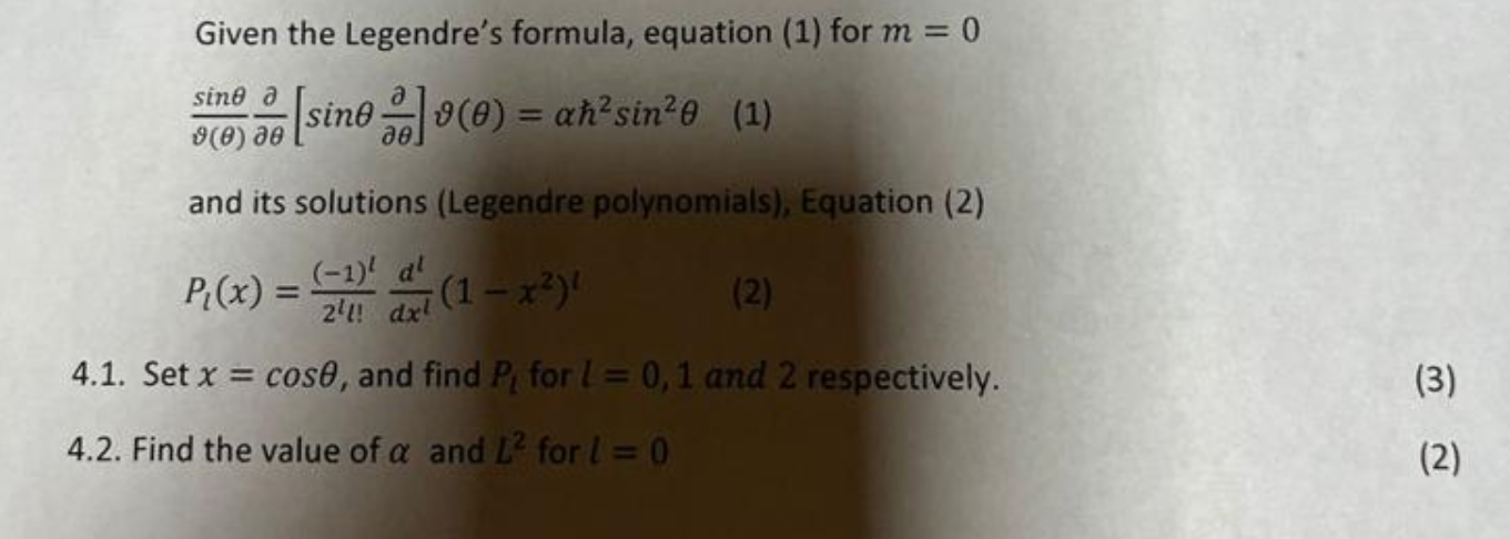 Solved Given the Legendre's formula, equation (1) for m = 0 | Chegg.com