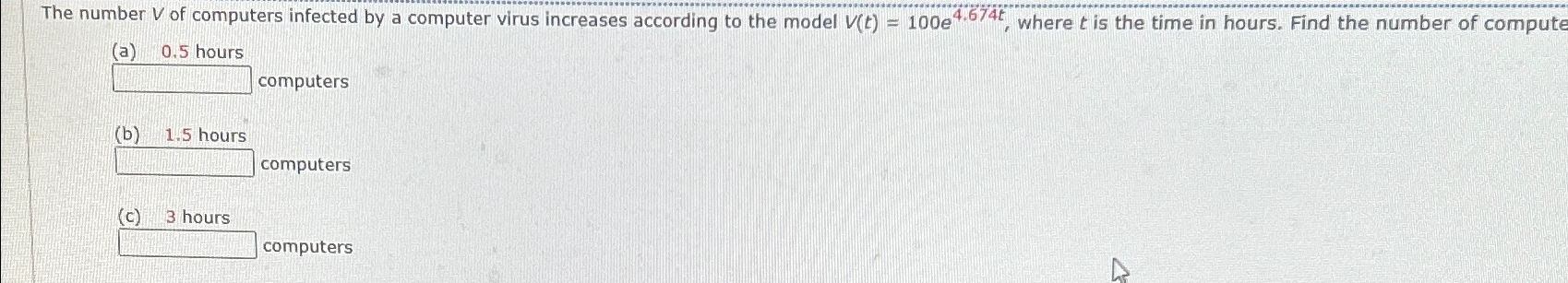 The number V ﻿of computers infected by a computer | Chegg.com