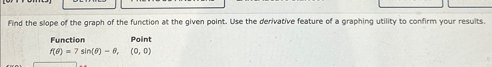 Solved Find the slope of the graph of the function at the | Chegg.com