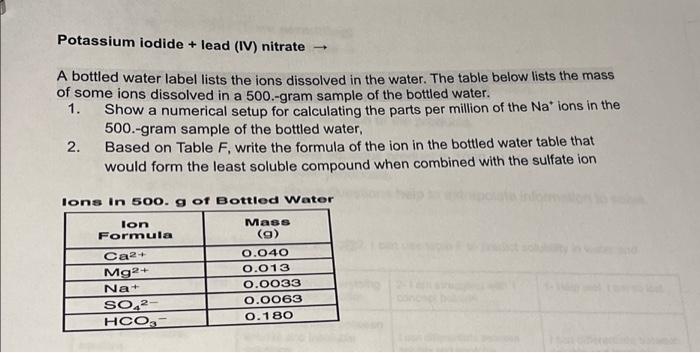 Solved Potassium iodide + lead (IV) nitrate → A bottled | Chegg.com