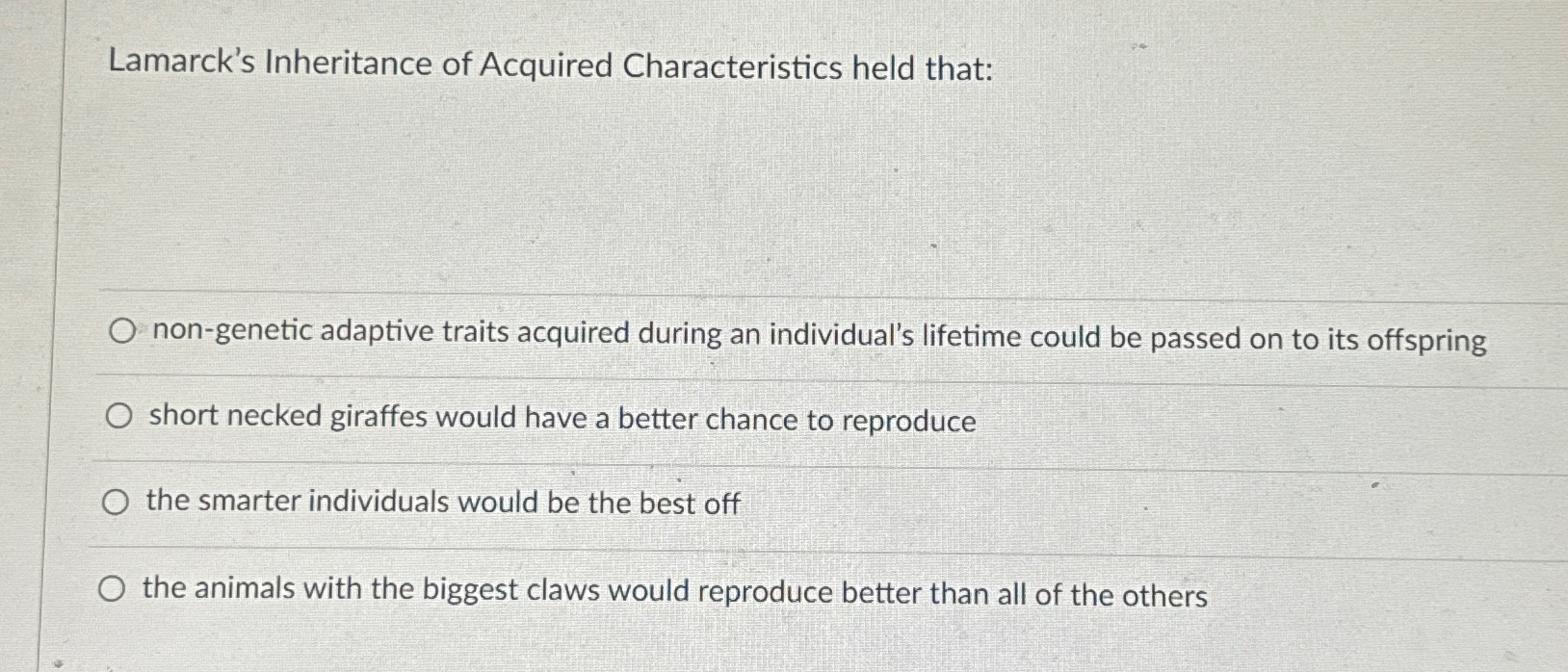 Solved Lamarck's Inheritance of Acquired Characteristics | Chegg.com