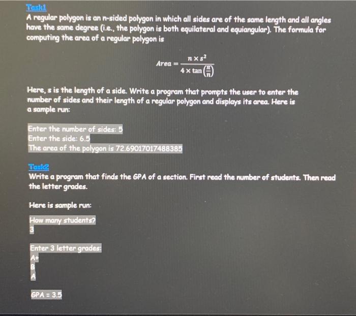 Solved Toakt A regular polygon is an n-sided polygon in | Chegg.com