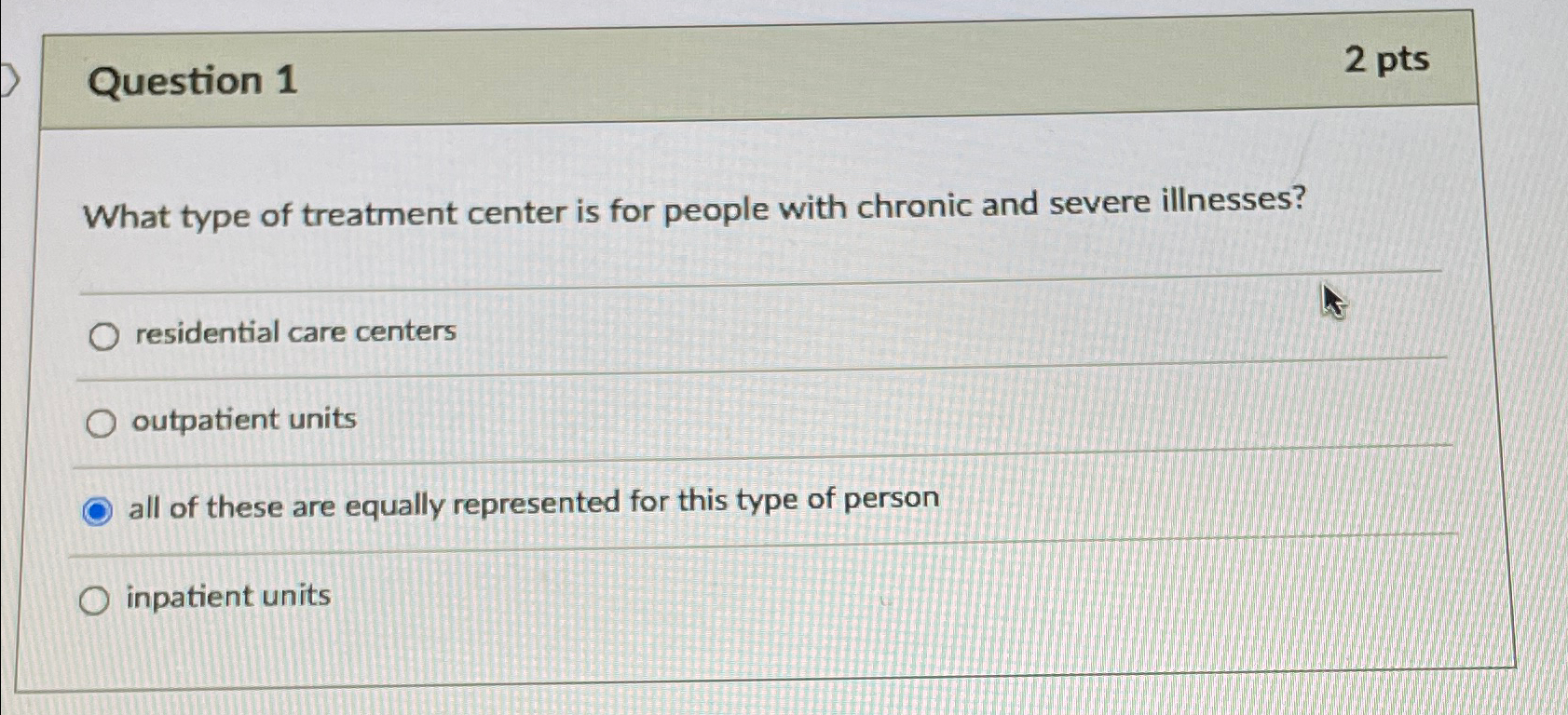 Solved Question 12 ﻿ptsWhat type of treatment center is for | Chegg.com