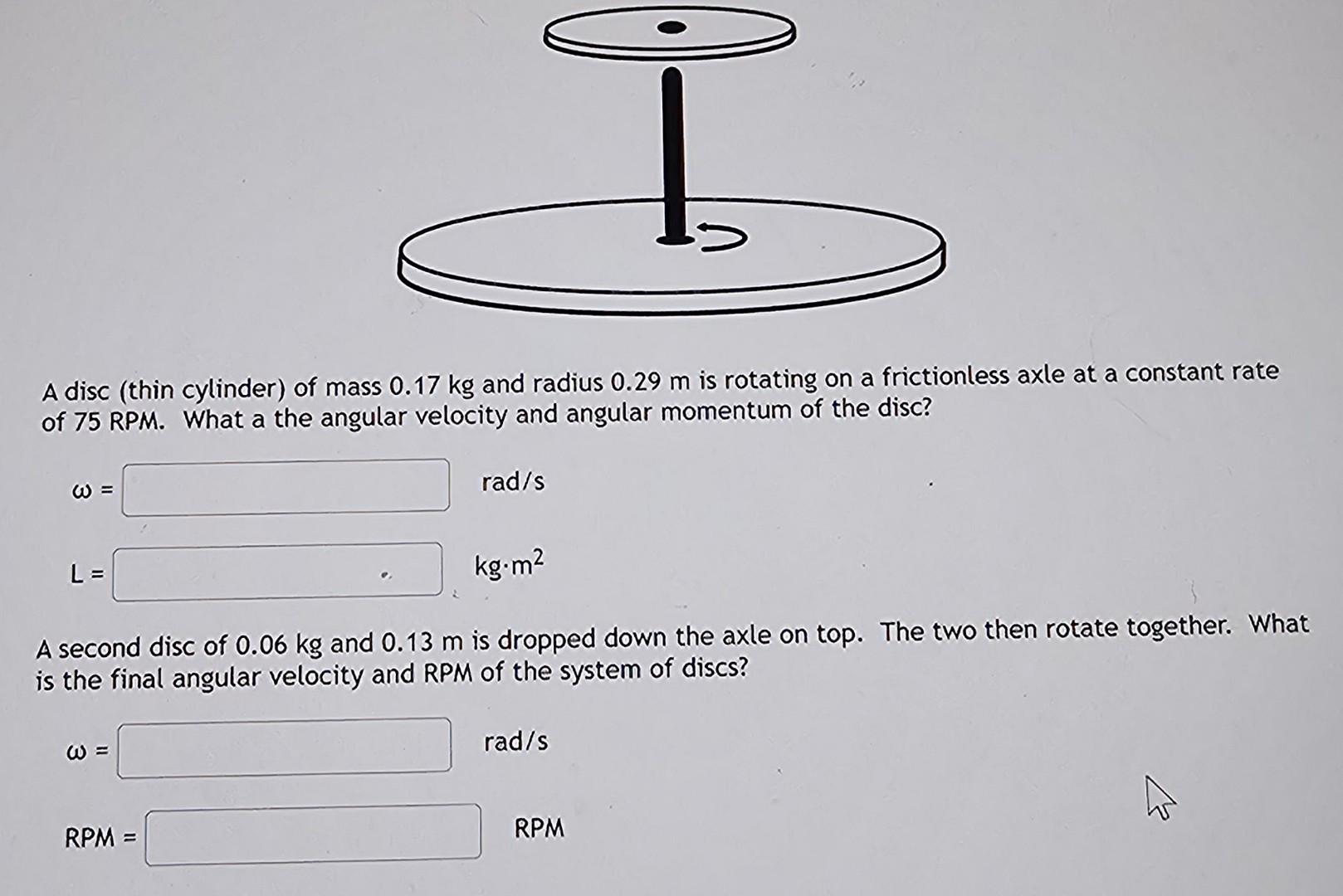 Solved A disc (thin cylinder) ﻿of mass 0.17kg ﻿and radius | Chegg.com