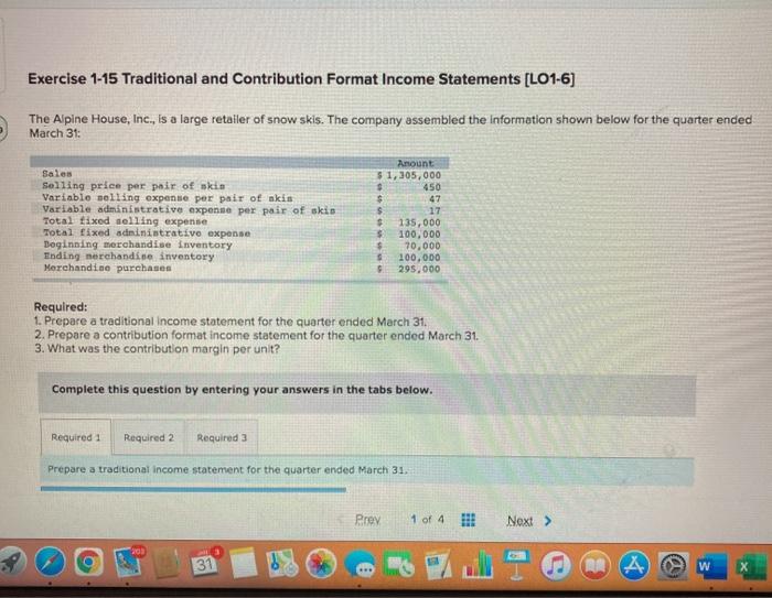 Solved Exercise 1-15 Traditional and Contribution Format | Chegg.com