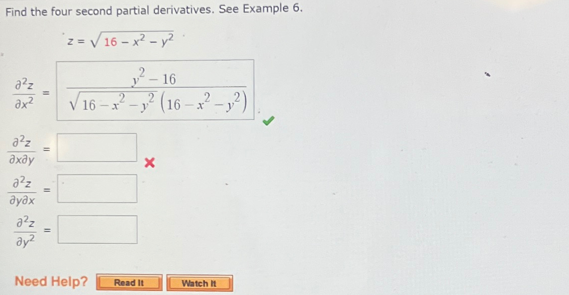 Solved Find the four second partial derivatives. See Example | Chegg.com