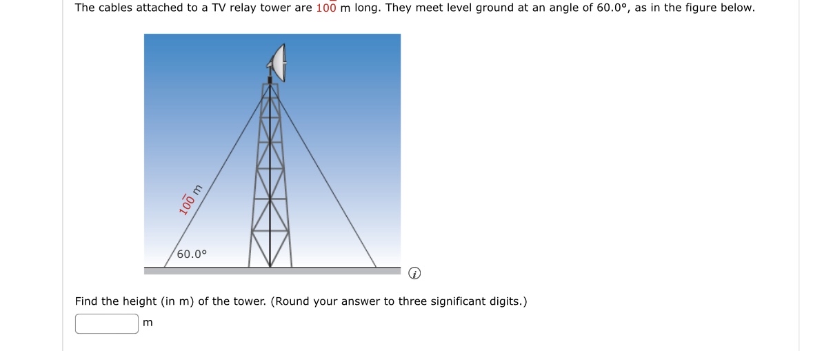 Solved The cables attached to a TV relay tower are 100m | Chegg.com