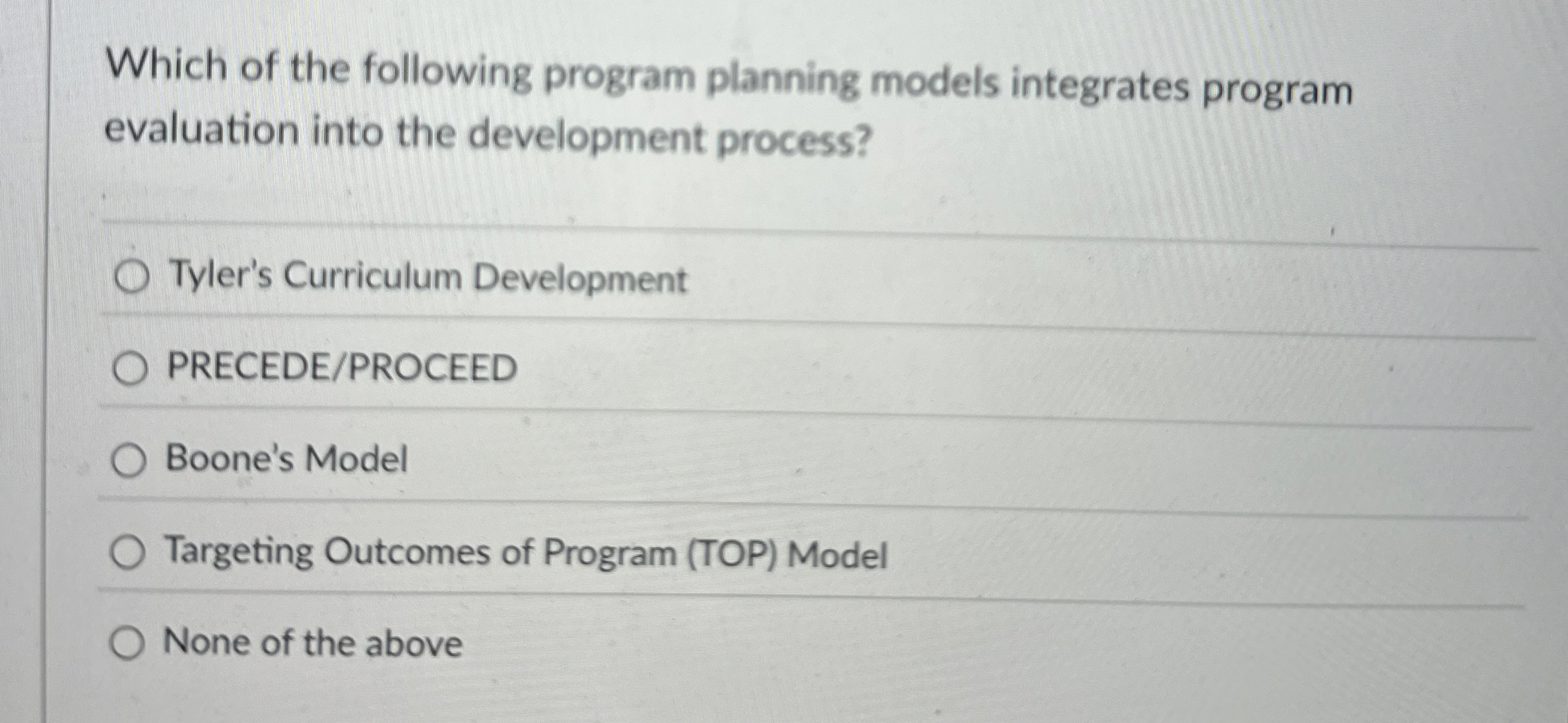 Solved Which of the following program planning models | Chegg.com