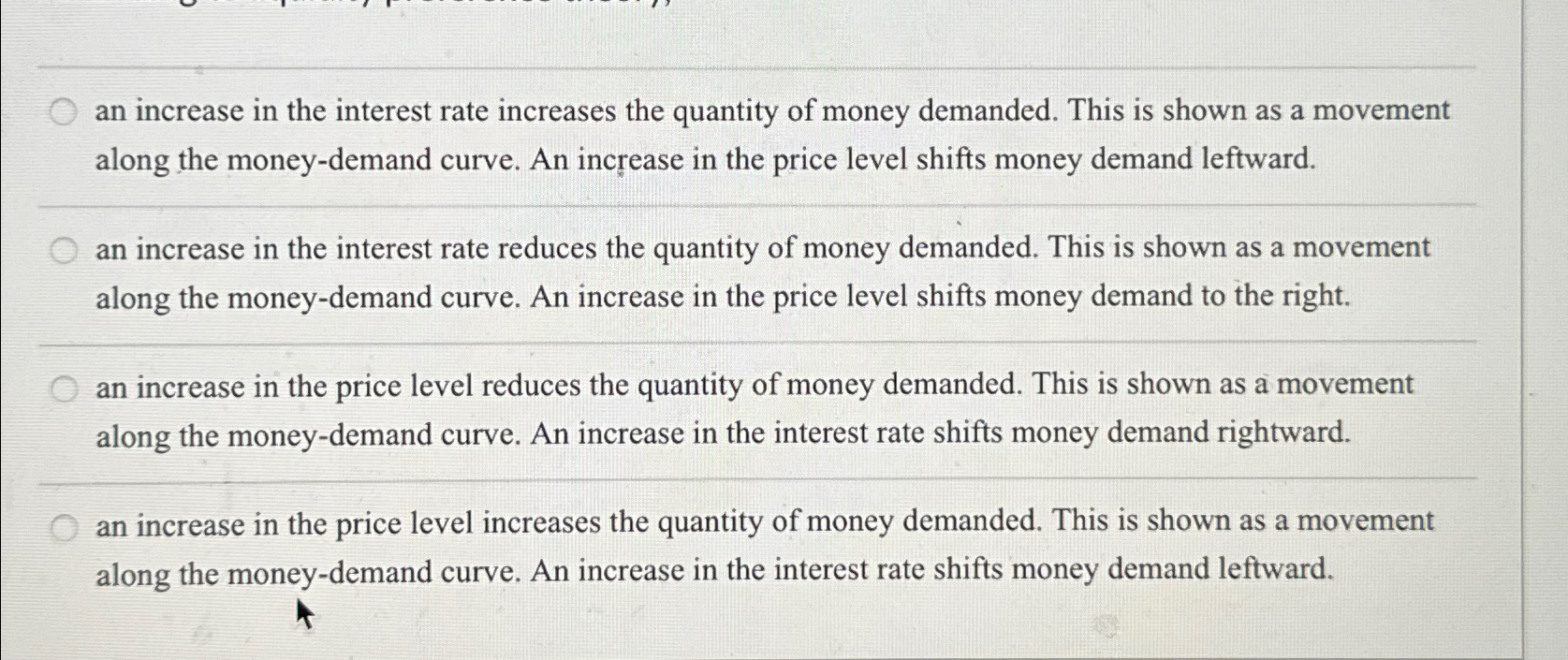 Solved ﻿an increase in the interest rate increases the | Chegg.com