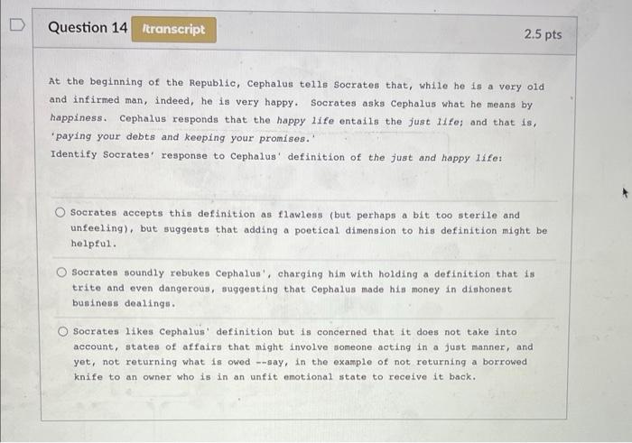 At the beginning of the Republic, Cephalus tells | Chegg.com