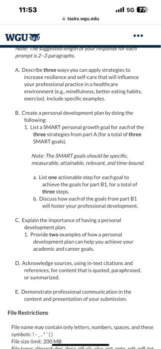 11:53 tasks.wgu.edu ill 5G 77 WGU Note: The suggested | Chegg.com