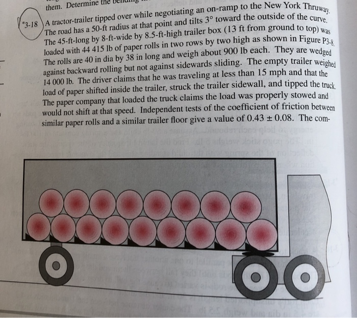 Solved *3-18 A tractor-trailer tipped over while negotiating | Chegg.com
