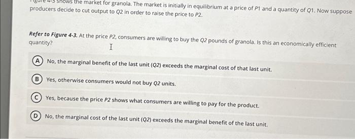 Solved Figure 4-3 shows the market for granola. The market | Chegg.com