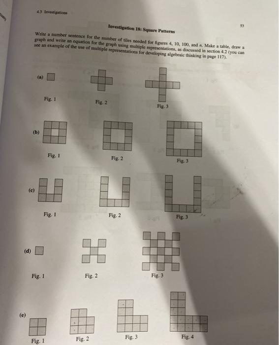 Solved 13 Investigations Imvestigation 18: Square Patterns | Chegg.com