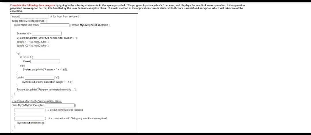 Solved Complete the following Java program by typing in the | Chegg.com