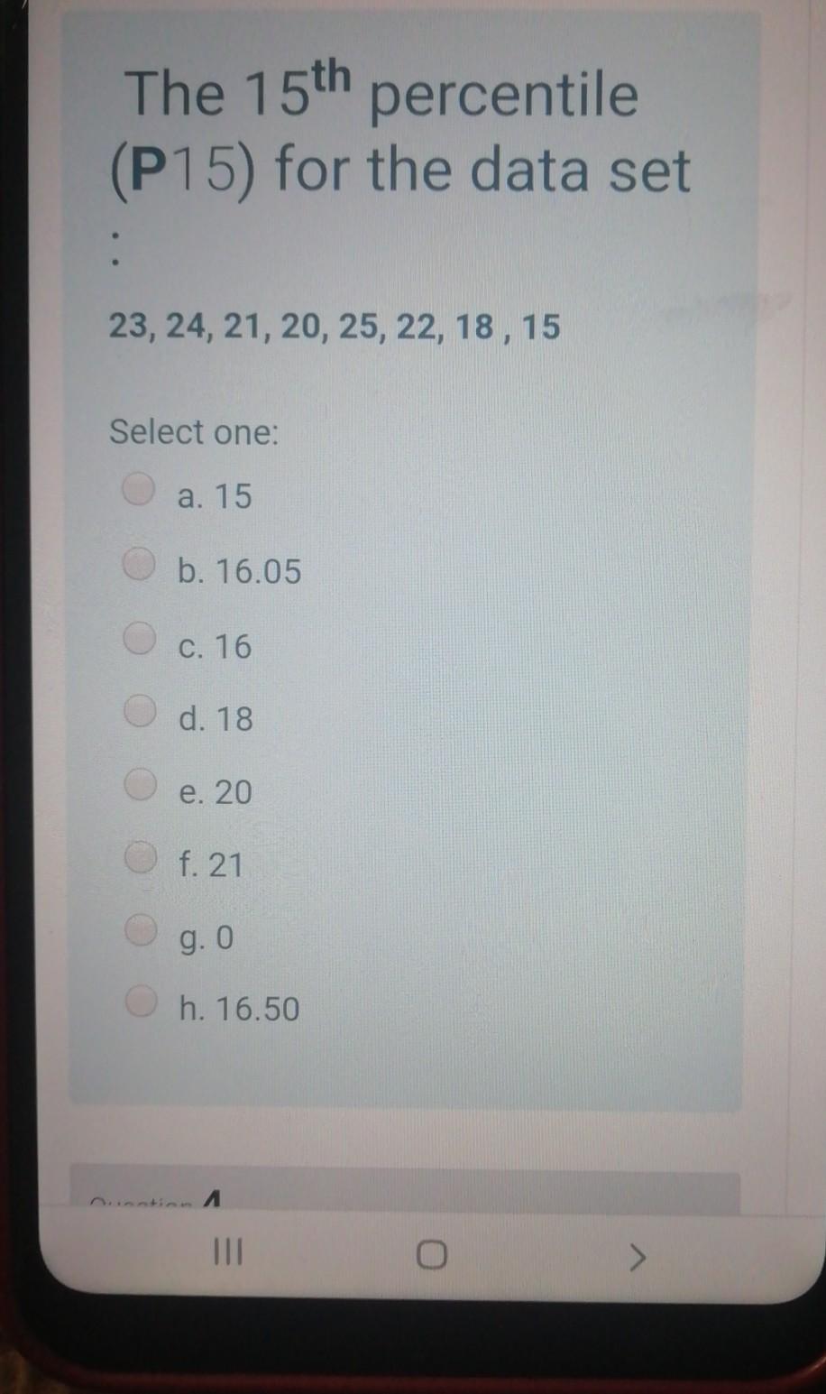 Solved The 15th percentile (P15) for the data set 23, 24, | Chegg.com