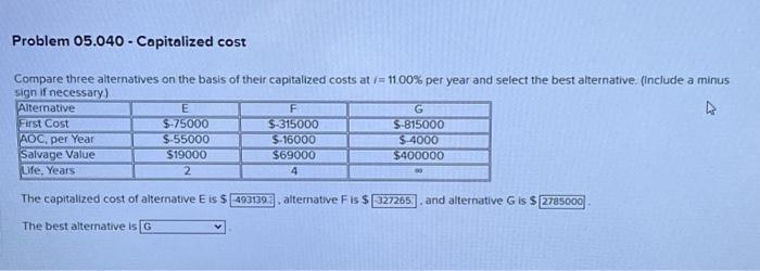 Solved Problem 05.040 - Capitalized cost Compare three | Chegg.com