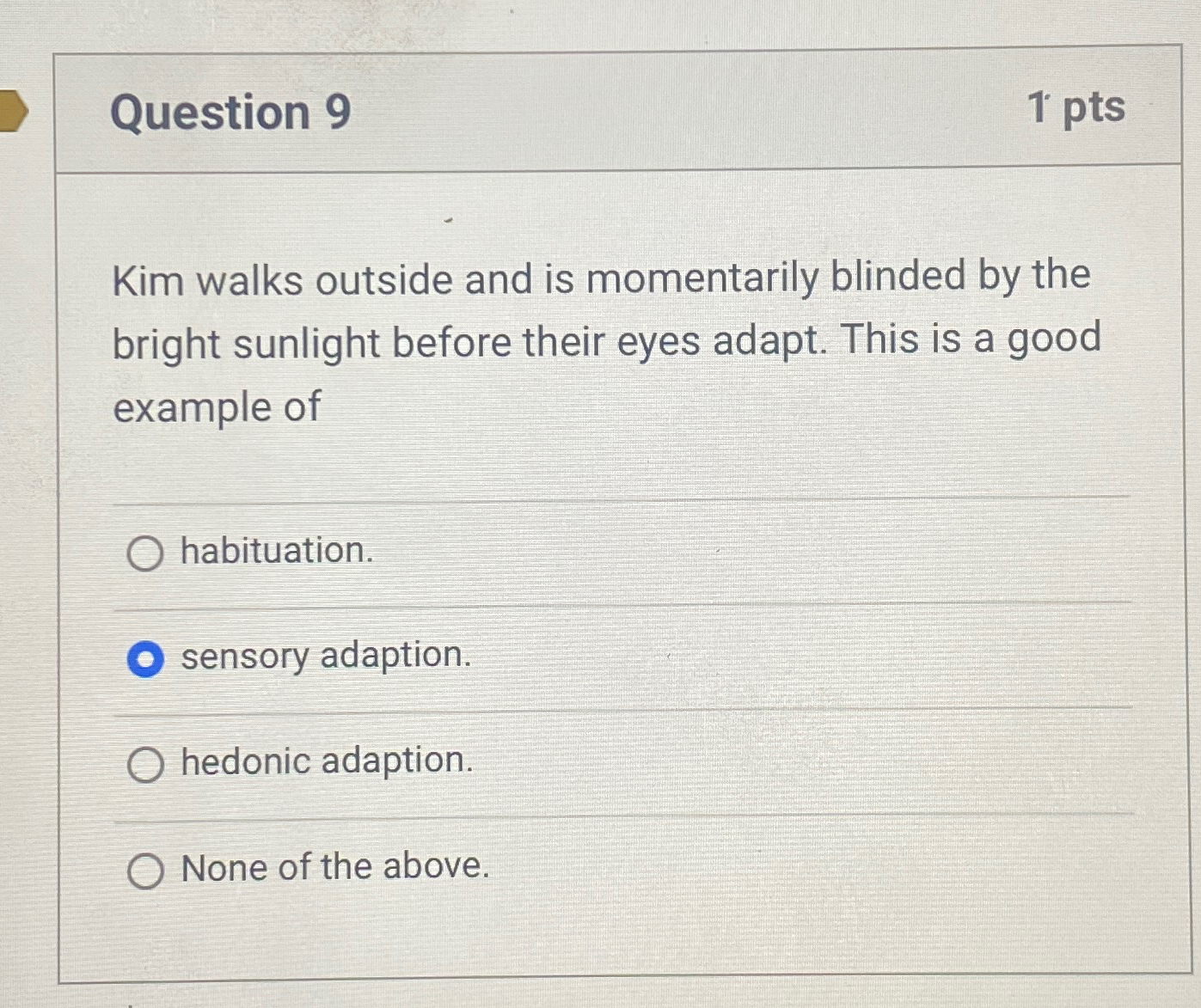 Solved Question 91 ﻿ptsKim walks outside and is momentarily | Chegg.com