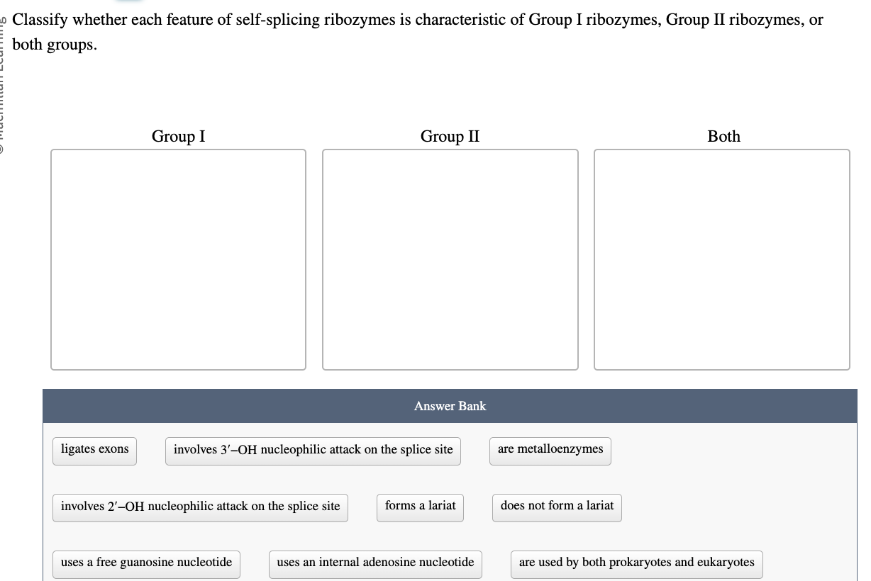 Solved Classify whether each feature of self-splicing | Chegg.com