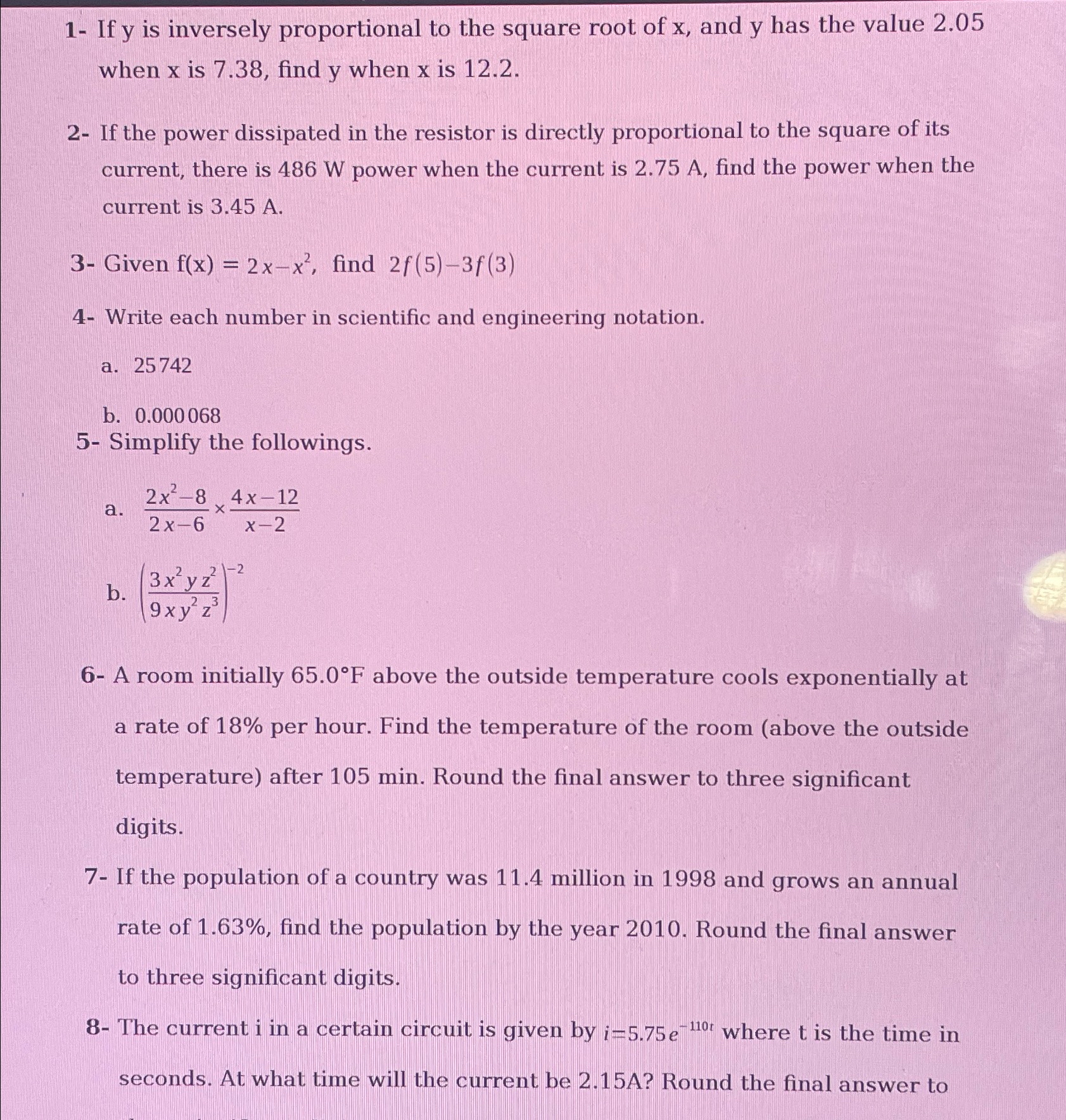 Solved 1- ﻿If y ﻿is inversely proportional to the square | Chegg.com