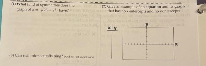 Solved (1) What kind of symmetries does the graph of x=25−y2 | Chegg.com