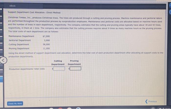 Solved Support Department Cost Allocation Direct Method