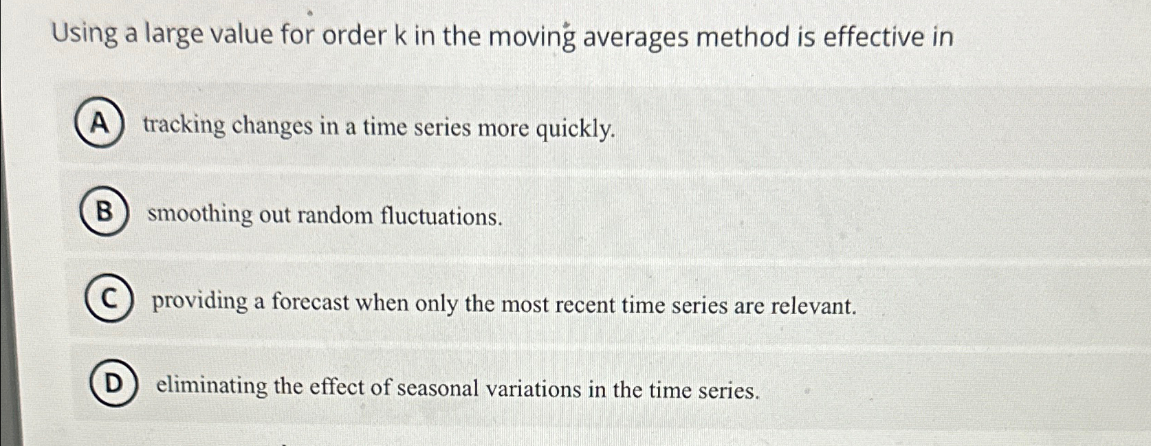 Solved Using a large value for order k ﻿in the moving | Chegg.com