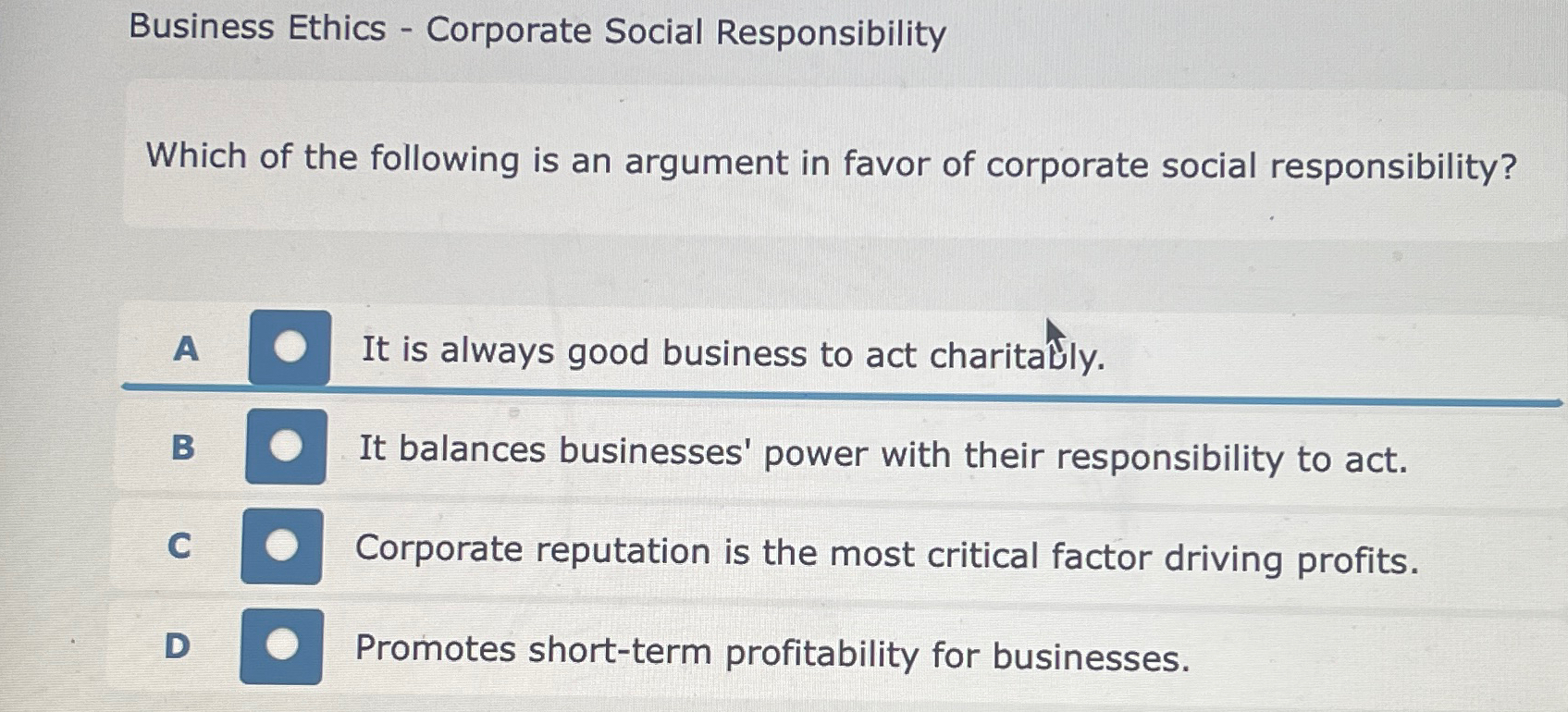Solved Business Ethics - ﻿Corporate Social | Chegg.com