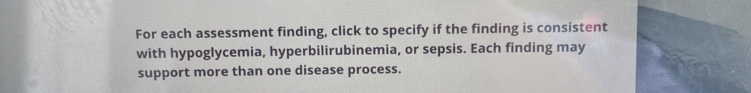 Solved For each assessment finding, click to specify if the | Chegg.com