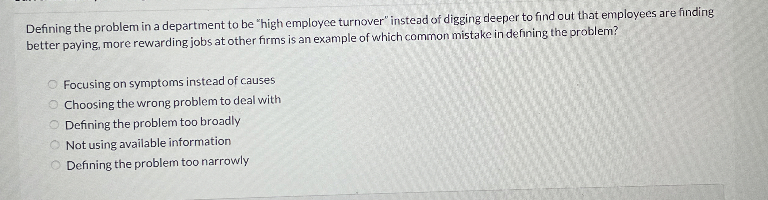 Solved Defining the problem in a department to be "high | Chegg.com