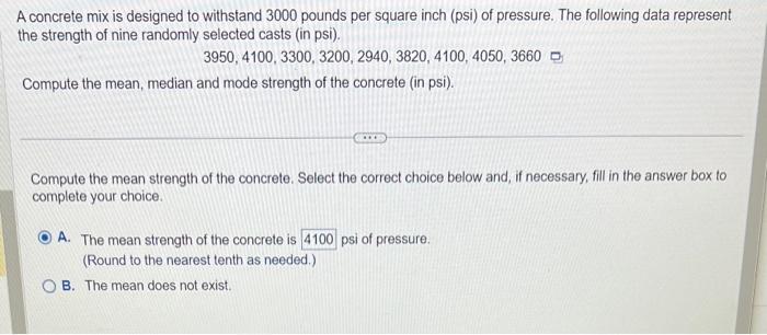Solved A concrete mix is designed to withstand 3000 pounds | Chegg.com