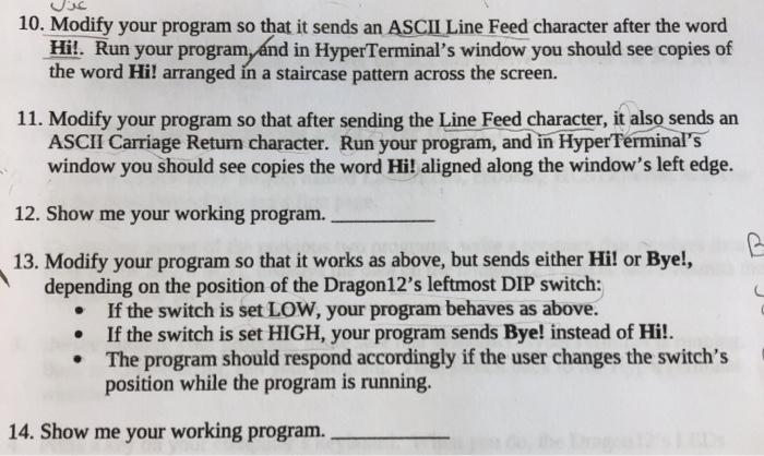 10. Modify your program so that it sends an ASCII | Chegg.com