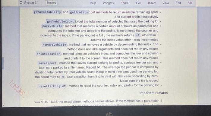 Solved Implement a ParkingLot class with the following | Chegg.com