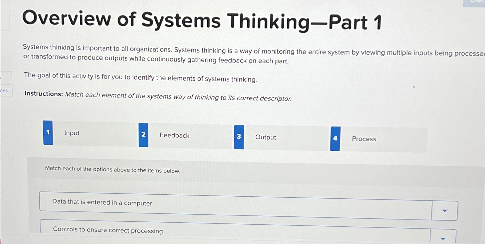 Solved Overview of Systems Thinking-Part 1Systems thinking | Chegg.com