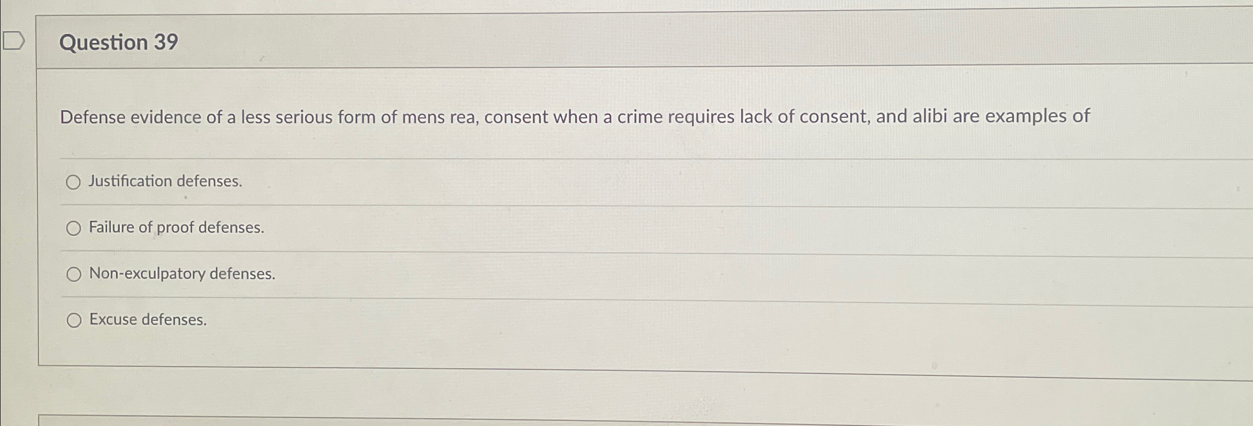 Solved Question 39Defense evidence of a less serious form of | Chegg.com