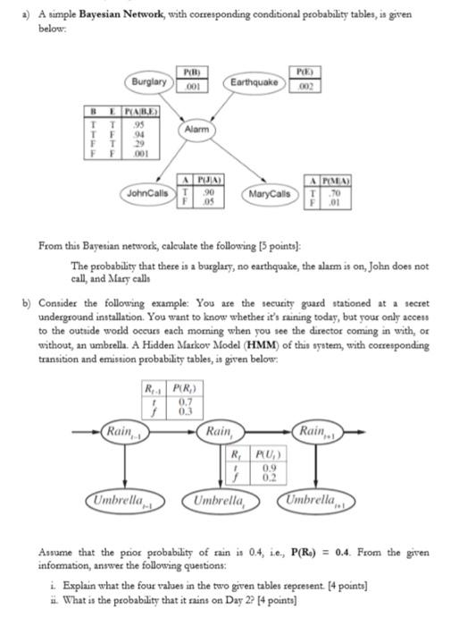 Solved a) A simple Bayesian Network, with corresponding | Chegg.com