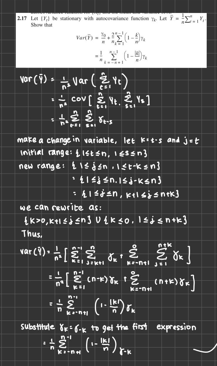Solved 2 17 Let Y Be Stationary With Autocovariance