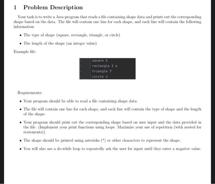 Solved 1 Problem Description Your task is to write a Java | Chegg.com