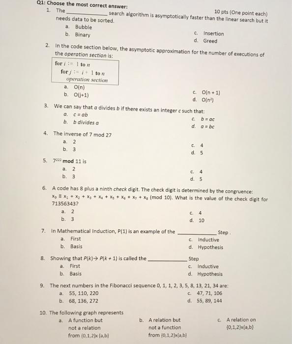 Solved Q1: Choose the most correct answer: 1. The search | Chegg.com