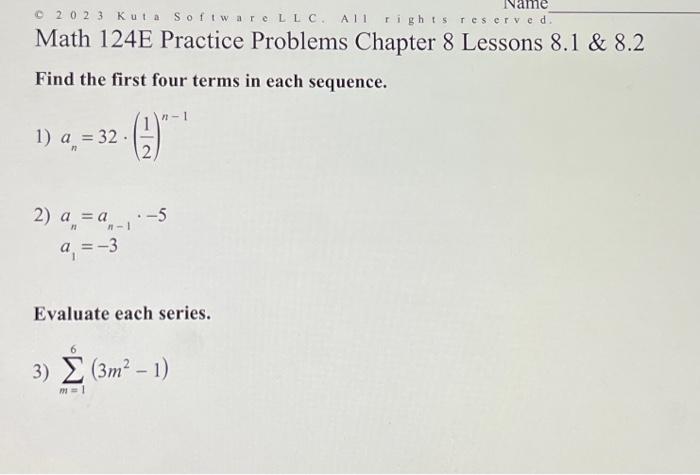 Solved Math 124E Practice Problems Chapter 8 Lessons 8.1&8.2 | Chegg.com