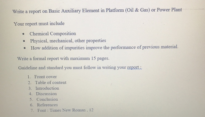 Write a report on Basic Auxiliary Element in Platform | Chegg.com