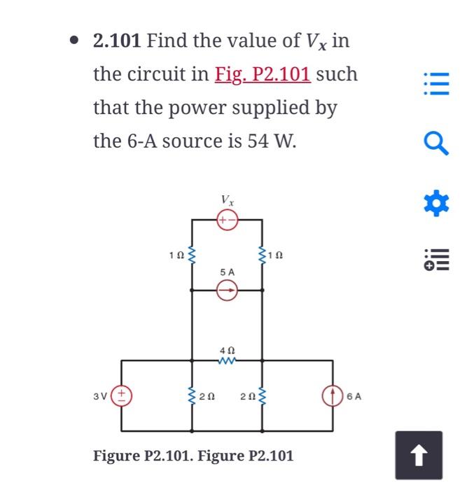 Solved - 2.101 Find the value of Vx in the circuit in Fig. | Chegg.com