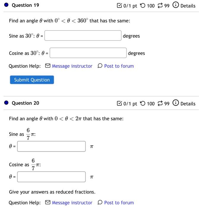 Solved Find an angle θ with 0∘