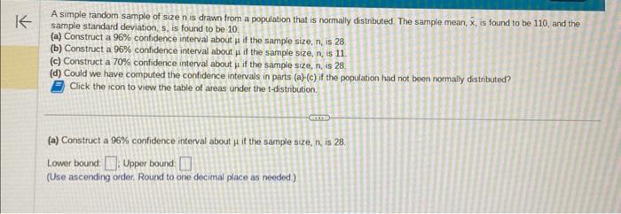 Solved A simple randorn sample of size n is drawn from a | Chegg.com