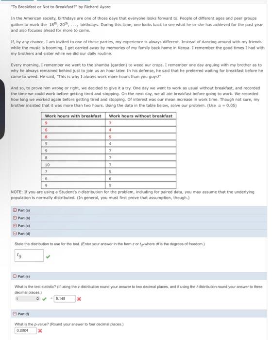 Solved "To Breakfast or Not to Breakfast?" by Richard Ayore | Chegg.com