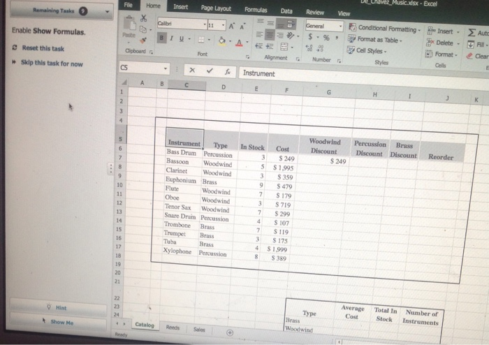 Solved File Home Insert Page Layout Data Remaining Tasks 9 | Chegg.com