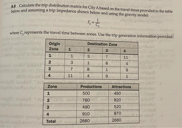 Solved 6.6 Calculate the trip distribution matrix for City A | Chegg.com