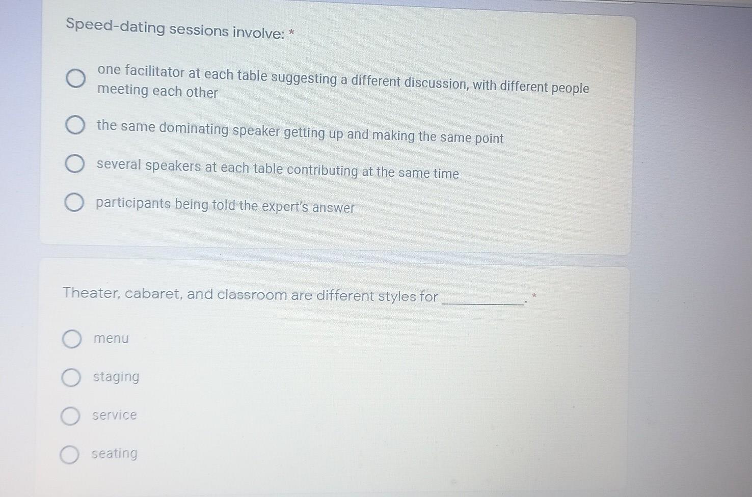 Solved Speed-dating sessions involve: * one facilitator at | Chegg.com